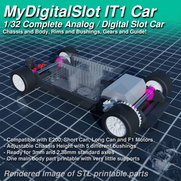 3D Printable MyDigitalSlot IT1 Car, 1/32 Complete Analog / Digital Slot ...