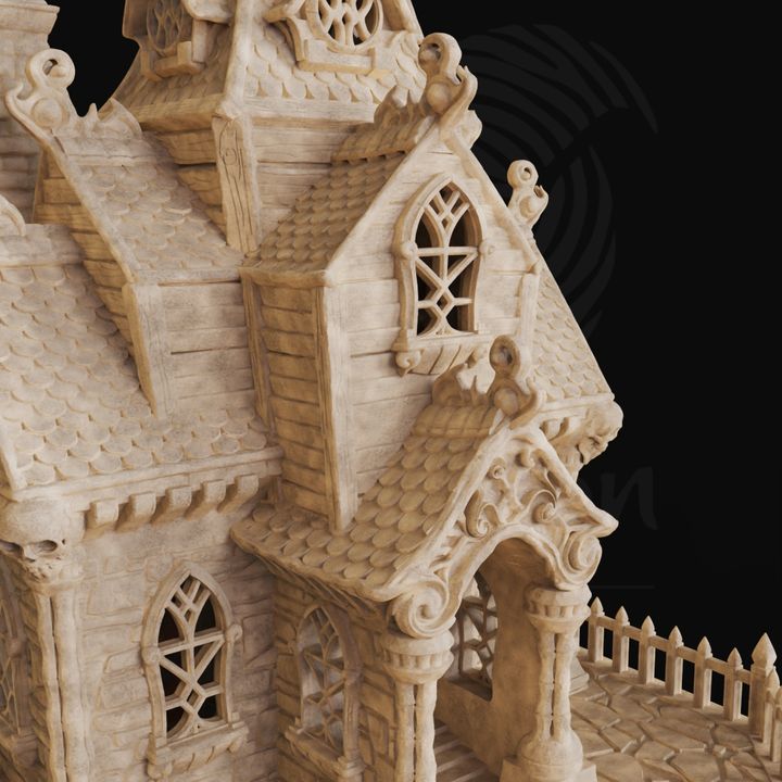 3D Printable Macabre Mansion Dice Tower by Stratation Design