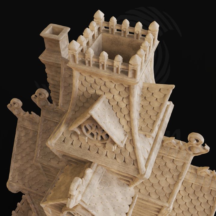3D Printable Macabre Mansion Dice Tower by Stratation Design