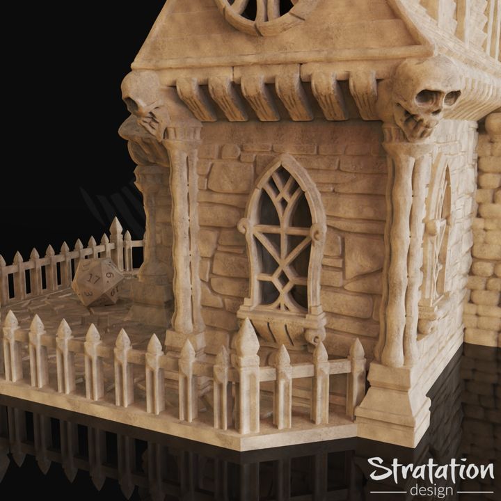 3D Printable Macabre Mansion Dice Tower by Stratation Design