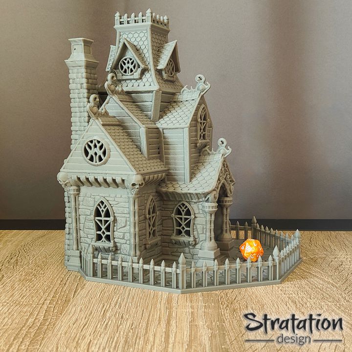 3D Printable Macabre Mansion Dice Tower by Stratation Design
