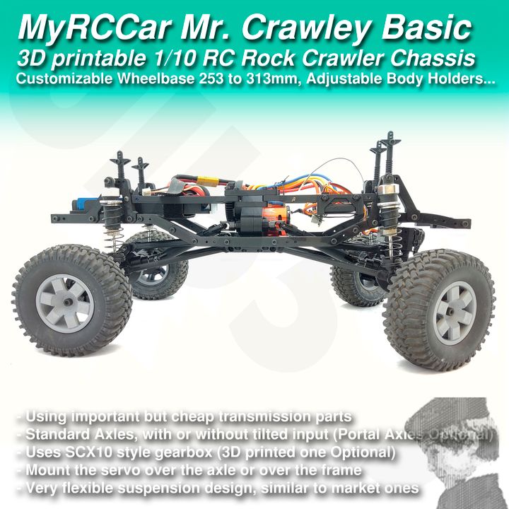 3D Printable MyRCCar Mr. Crawley Basic. 1/10 RC Rock Crawler Chassis ...