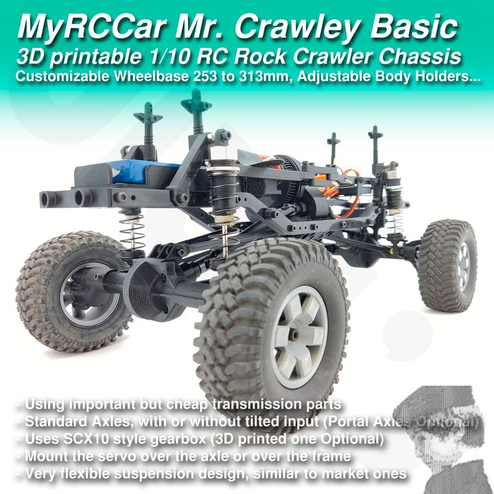 3D Printable MyRCCar Mr. Crawley Basic. 1/10 RC Rock Crawler Chassis ...