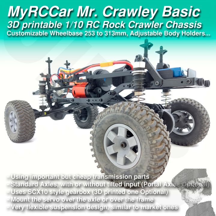 3D Printable MyRCCar Mr. Crawley Basic. 1/10 RC Rock Crawler Chassis ...