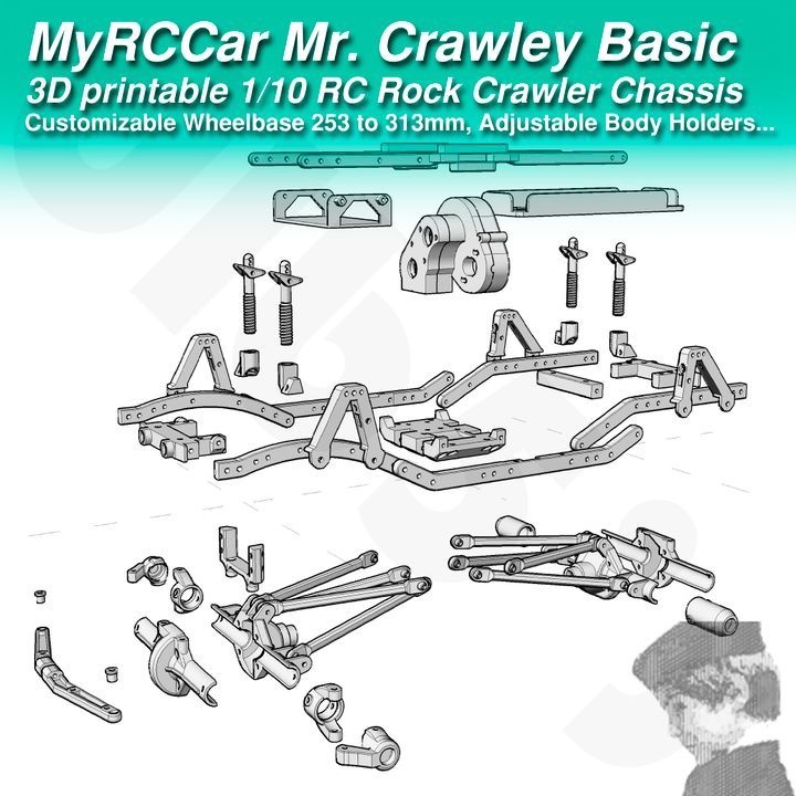 3D Printable MyRCCar Mr. Crawley Basic. 1/10 RC Rock Crawler Chassis ...