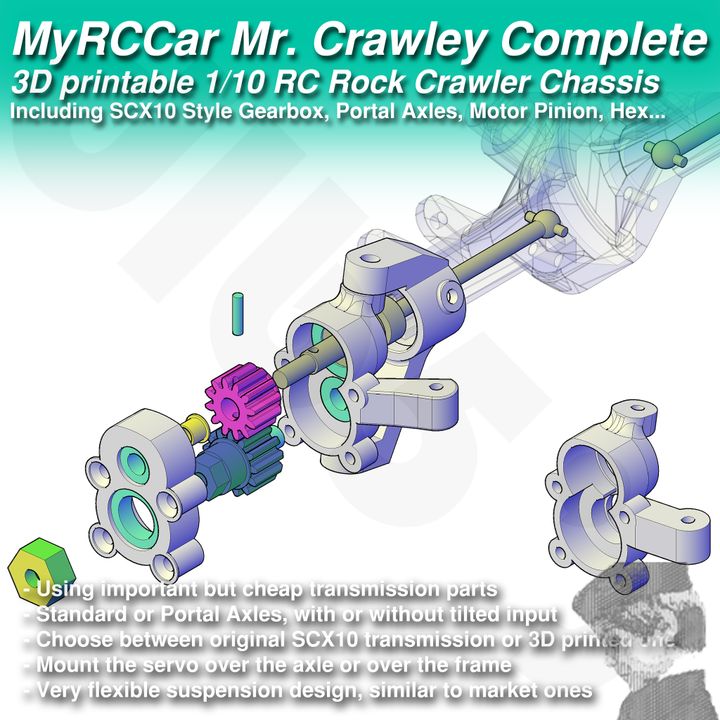 3D Printable MyRCCar Mr. Crawley Complete. 1/10 Customizable RC Rock ...