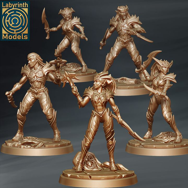 3D Printable Dark Elf Assassins - 32mm scale by Labyrinth Models