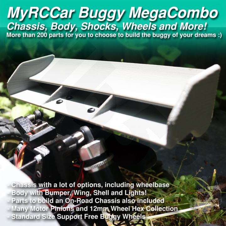 3D Printable MyRCCar OBTS Buggy Mega COMBO, including Chassis, Body, Shocks, Wheels, HEX, and ...