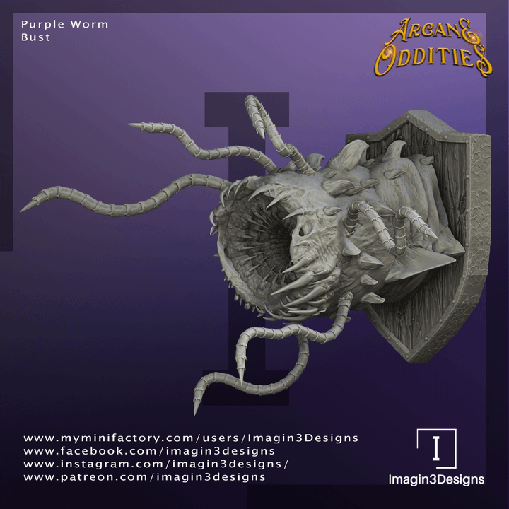 3D Printable Pre-Supported Purple Worm Bust by Imagin3Designs