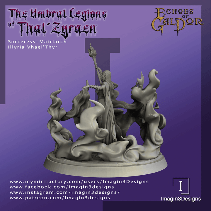 3D Printable Drow Sorceress-Matriarch Illyria Vhael'Thyr by Imagin3Designs