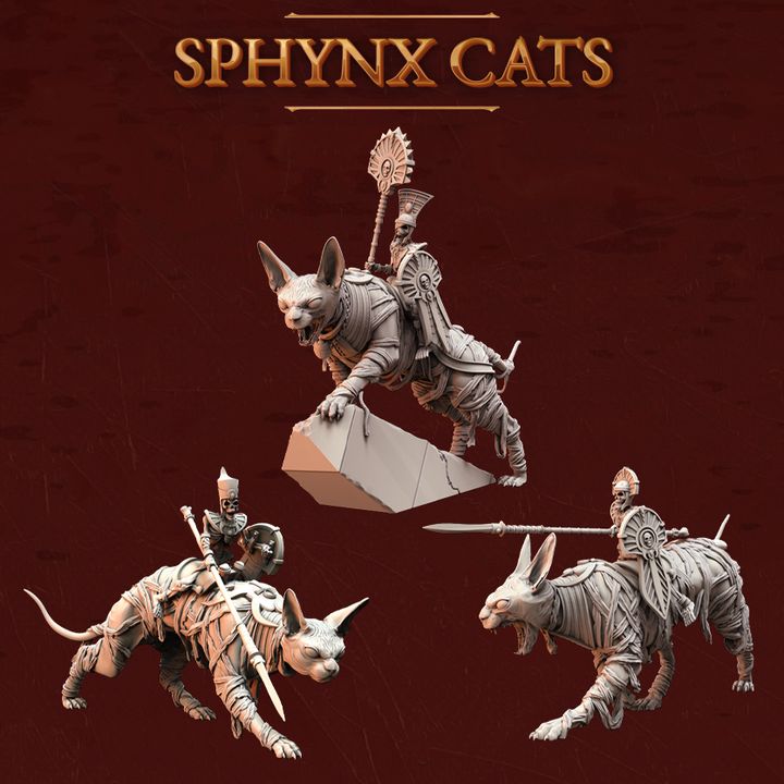 3D Printable Pharaoh's Legacy: Sphynx Cats by Crab Miniatures