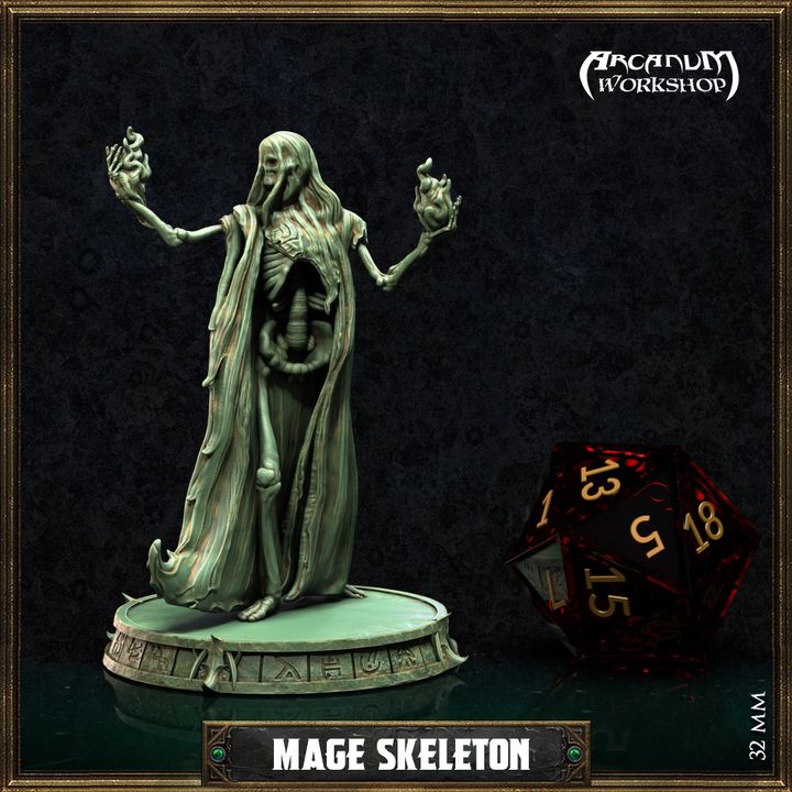 3D Printable Skeleton Mage (32mm) by Arcanum Workshop