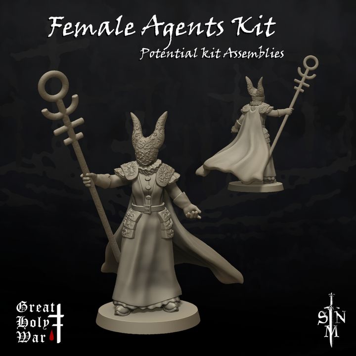 3D Printable Great Holy War: Female Agents Kit by Sir Nicholas Miniatures