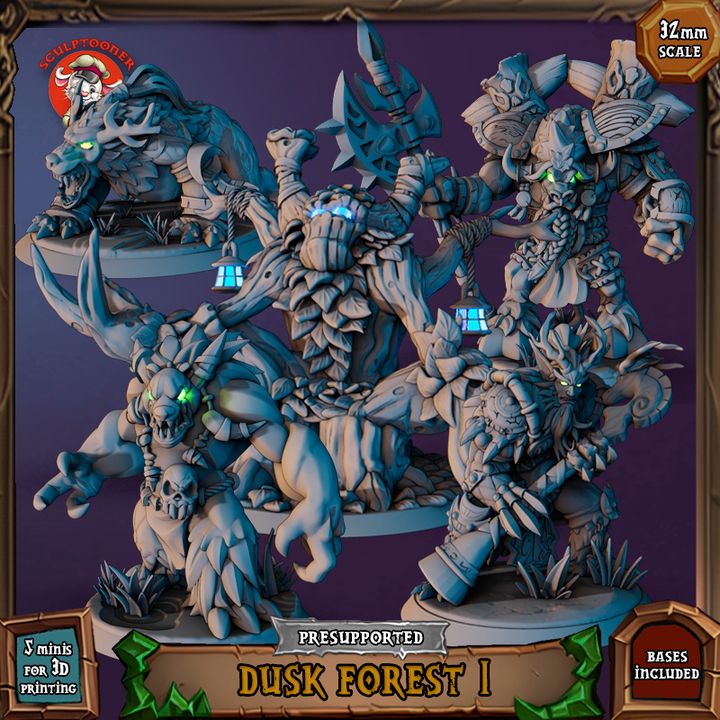 3D Printable Dusk Forest 1 - 32mm scale pre-supported set by SCULPTOONER