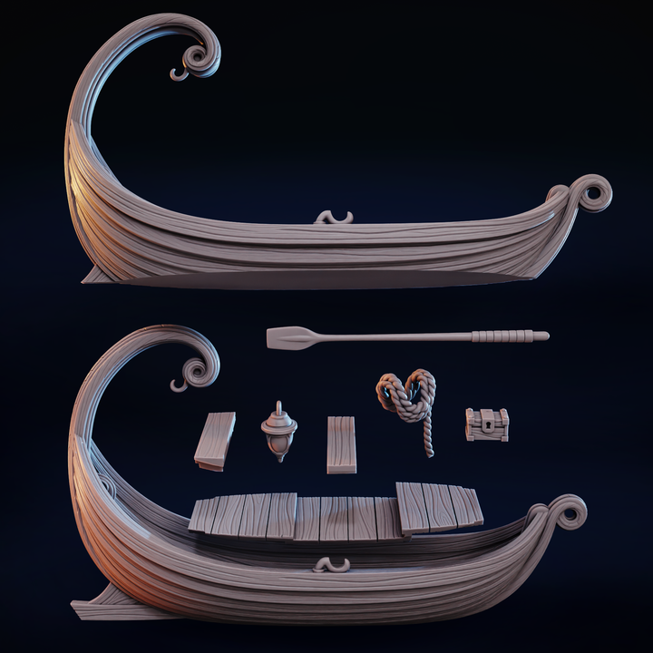 3D Printable Elegant Rowboat | Noble / Elven River Boat Scatter Scenery ...