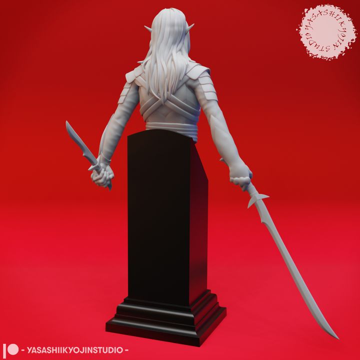 3D Printable Drow Assassin - Bust (Pre-Supported) by YKS Miniatures