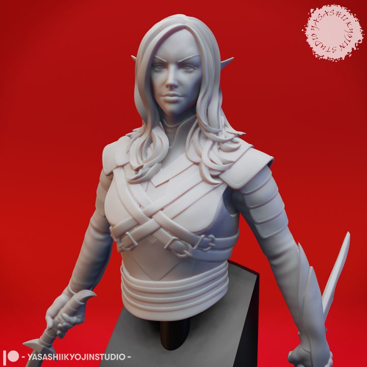 3D Printable Drow Assassin - Bust (Pre-Supported) by YKS Miniatures
