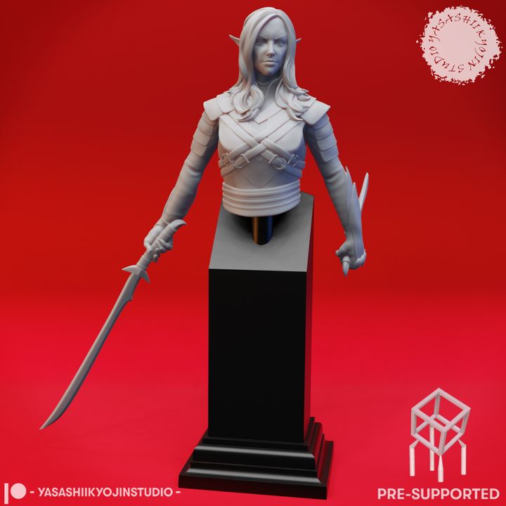 3D Printable Drow Assassin - Bust (Pre-Supported) by YKS Miniatures