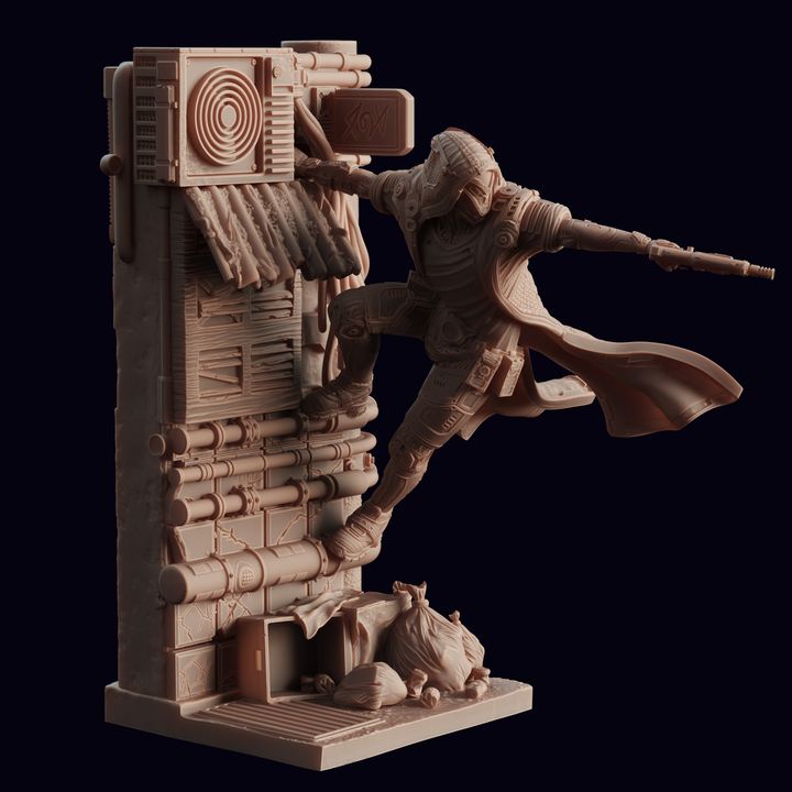 3D Printable Cyberpunk Ghost Assassin - The Silver Jackal (Diorama Pose ...