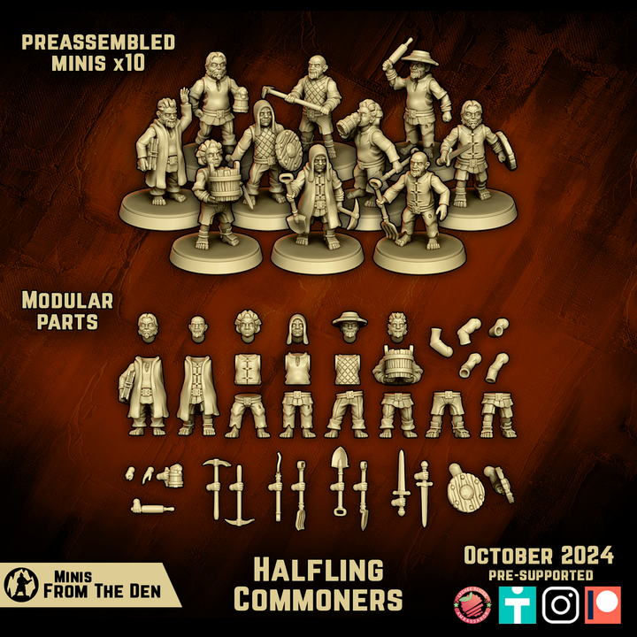 3D Printable Halfling Commoners - MINIS PACK [MODULAR] by Minis From ...