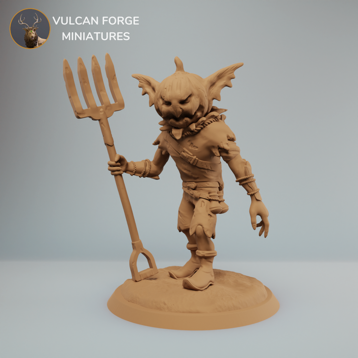 3D Printable Goblin Gremlin Pumpkin with pitchfork - pre supported by ...