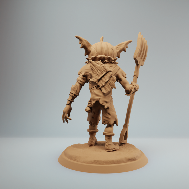 3D Printable Goblin Gremlin Pumpkin with pitchfork - pre supported by ...