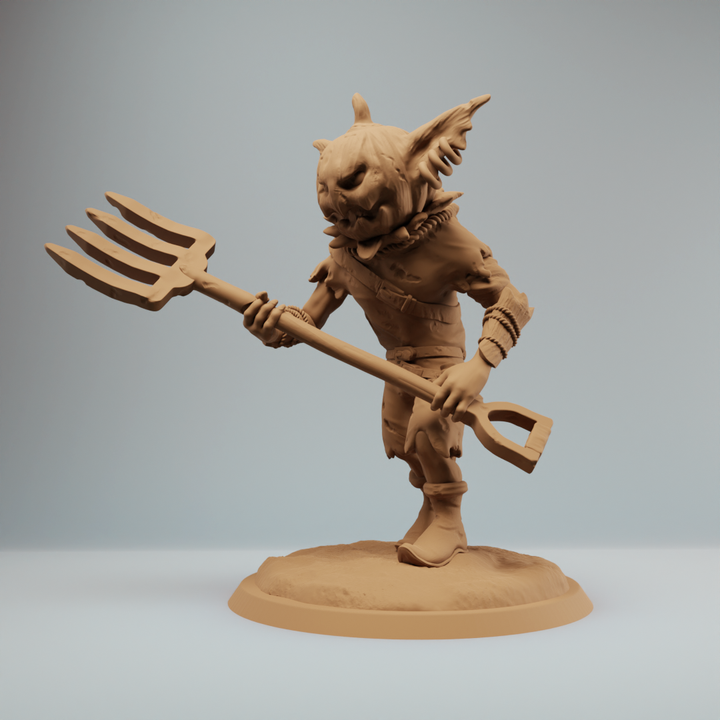 3D Printable Goblin Gremlin Pumpkin with pitchfork - pre supported by ...