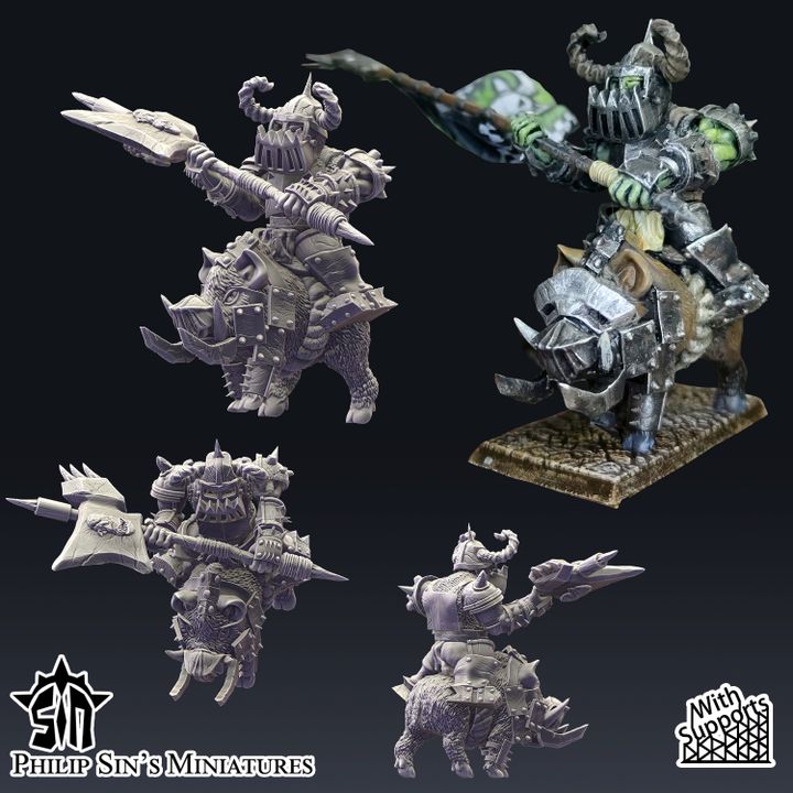 3D Printable Orc Boar Riders by Sin's Miniatures