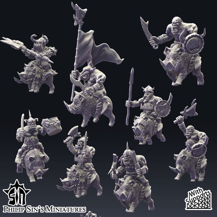 3D Printable Orc Boar Riders by Sin's Miniatures