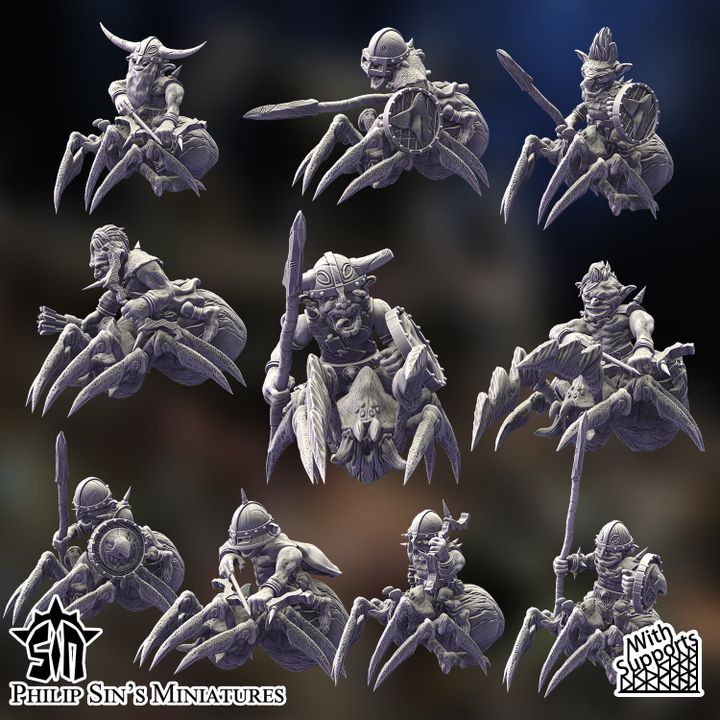 3D Printable Goblin Spider Riders by Sin's Miniatures