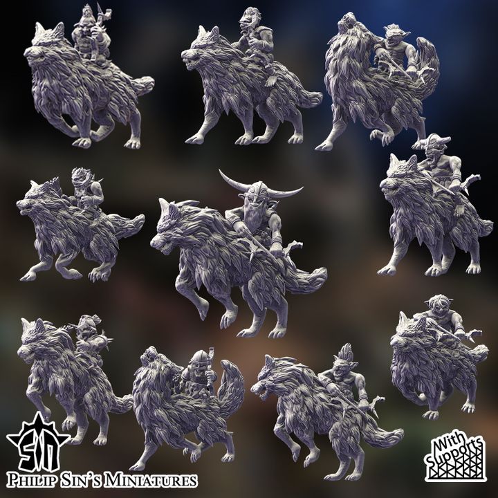 3D Printable Goblin Wolf Riders by Philip Sin's Miniatures