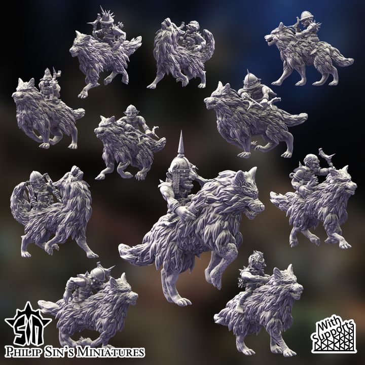 3D Printable Goblin Wolf Riders by Philip Sin's Miniatures