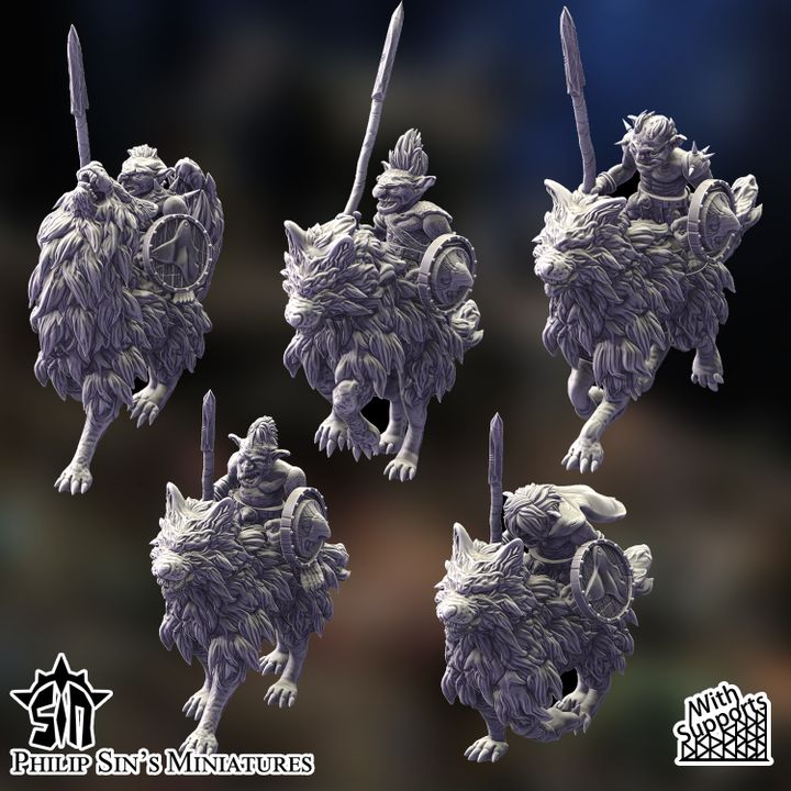 3D Printable Goblin Wolf Riders by Philip Sin's Miniatures