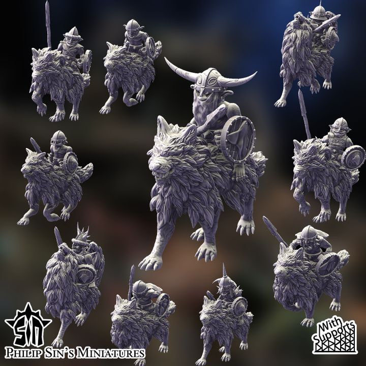 3D Printable Goblin Wolf Riders by Philip Sin's Miniatures