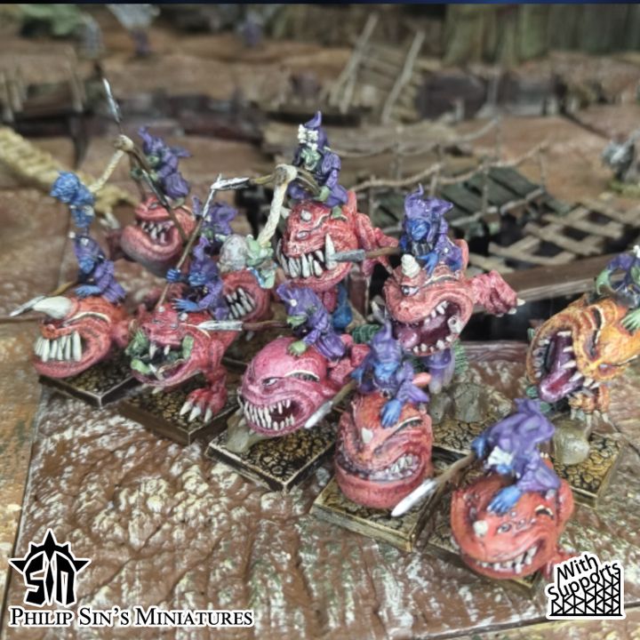 3D Printable Night Goblin Cave Beast Riders by Sin's Miniatures