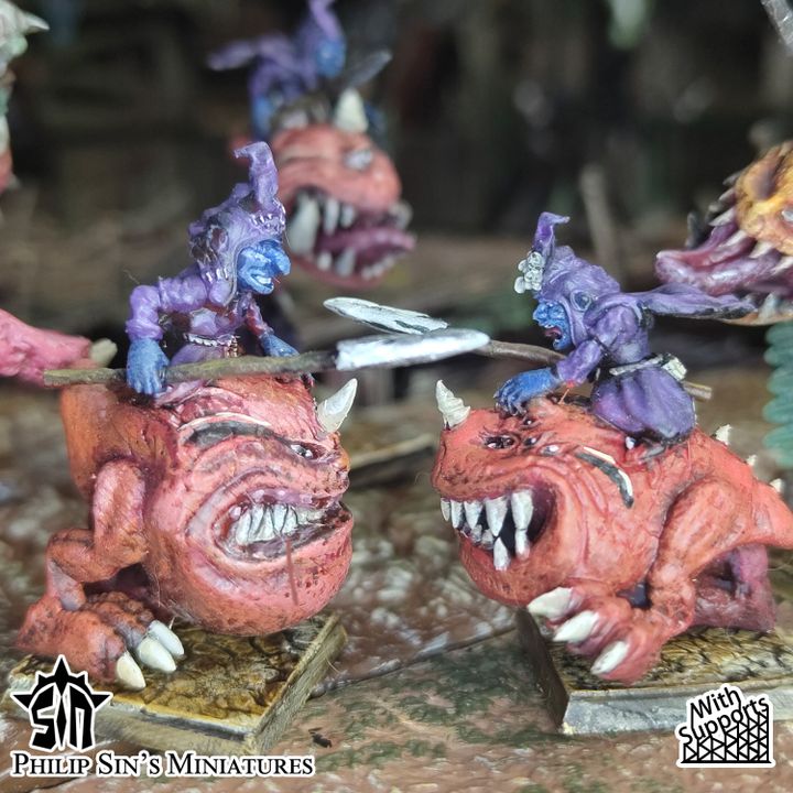 3D Printable Night Goblin Cave Beast Riders by Sin's Miniatures