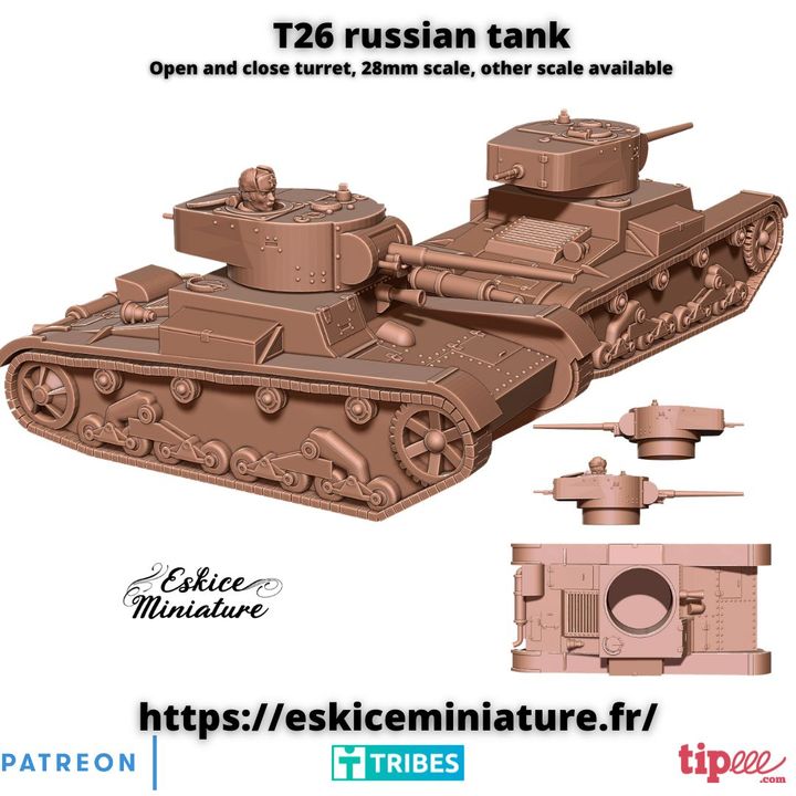 3D Printable T26 russian tank - 28mm by Eskice Miniature - Aron