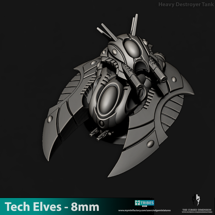 3D Printable Heavy Destroyer Tanks - Tech Elves - 8mm by Edge Miniatures