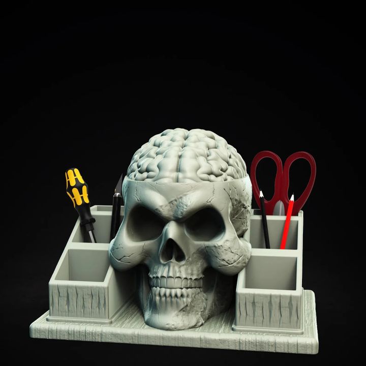 3D Printable Professor Brain Skull Desk Organizer / Desk Organizer ...