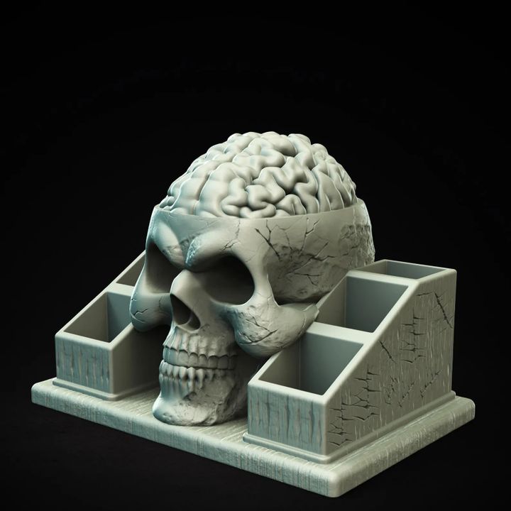 3D Printable Professor Brain Skull Desk Organizer / Desk Organizer ...
