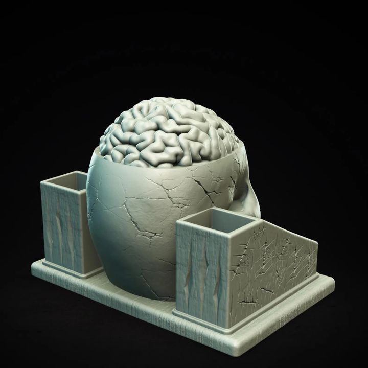 3D Printable Professor Brain Skull Desk Organizer / Desk Organizer ...