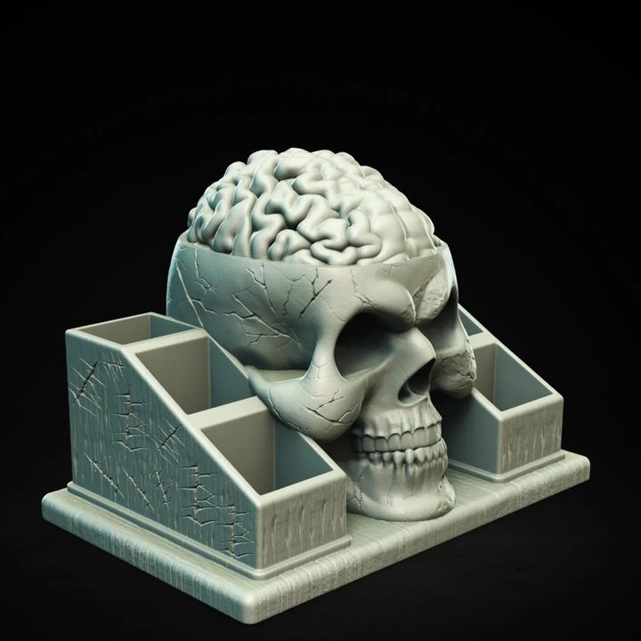 3D Printable Professor Brain Skull Desk Organizer / Desk Organizer ...