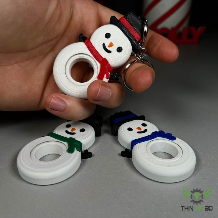 3D Printable Snowman Spinner Fidget Keychain by Thin Air 3D