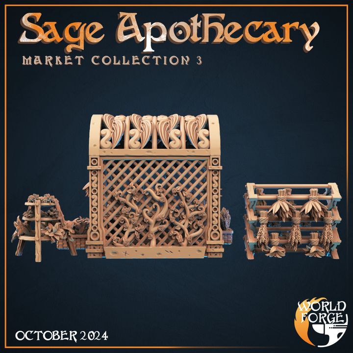 3D Printable Sage Apothecary Market Stall by World Forge Miniatures