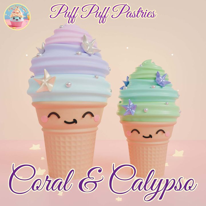 3D Printable Kawaii Ice cream Coral and Calypso by Puff Puff Pastries