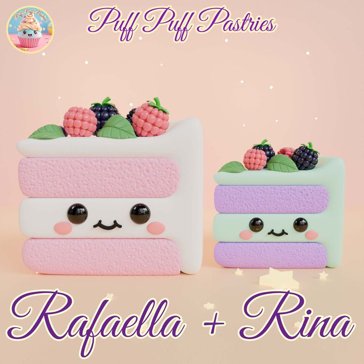 3D Printable Kawaii Triangle cake Rafaela and Rina by Puff Puff Pastries