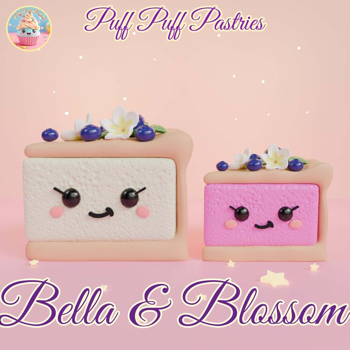 3D Printable Kawaii Triangle cake Bella and Blossom by Puff Puff Pastries
