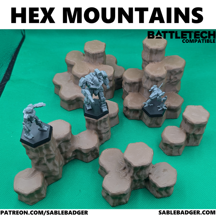 3D Printable Battletech - Hex based Mountains by brander roullett