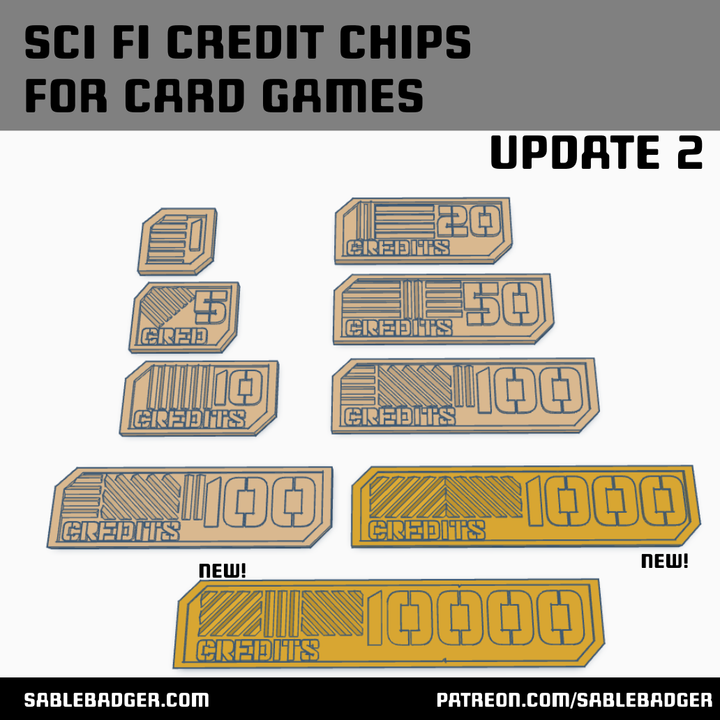 3D Printable Sci Fi Credit Chips for card games by brander roullett