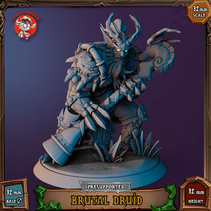 3D Printable Brutal Druid - 32mm scale pre-supported miniature by ...